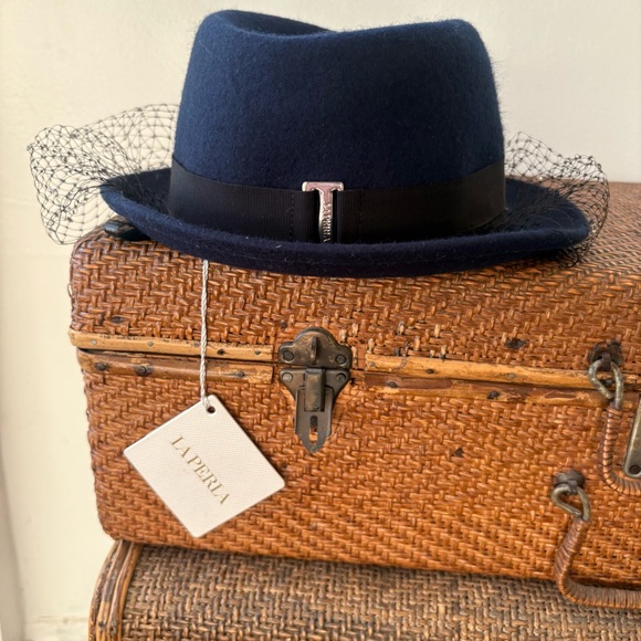 La Perla | Accessories | La Perla Navy Blue Fedora With Black Band ...